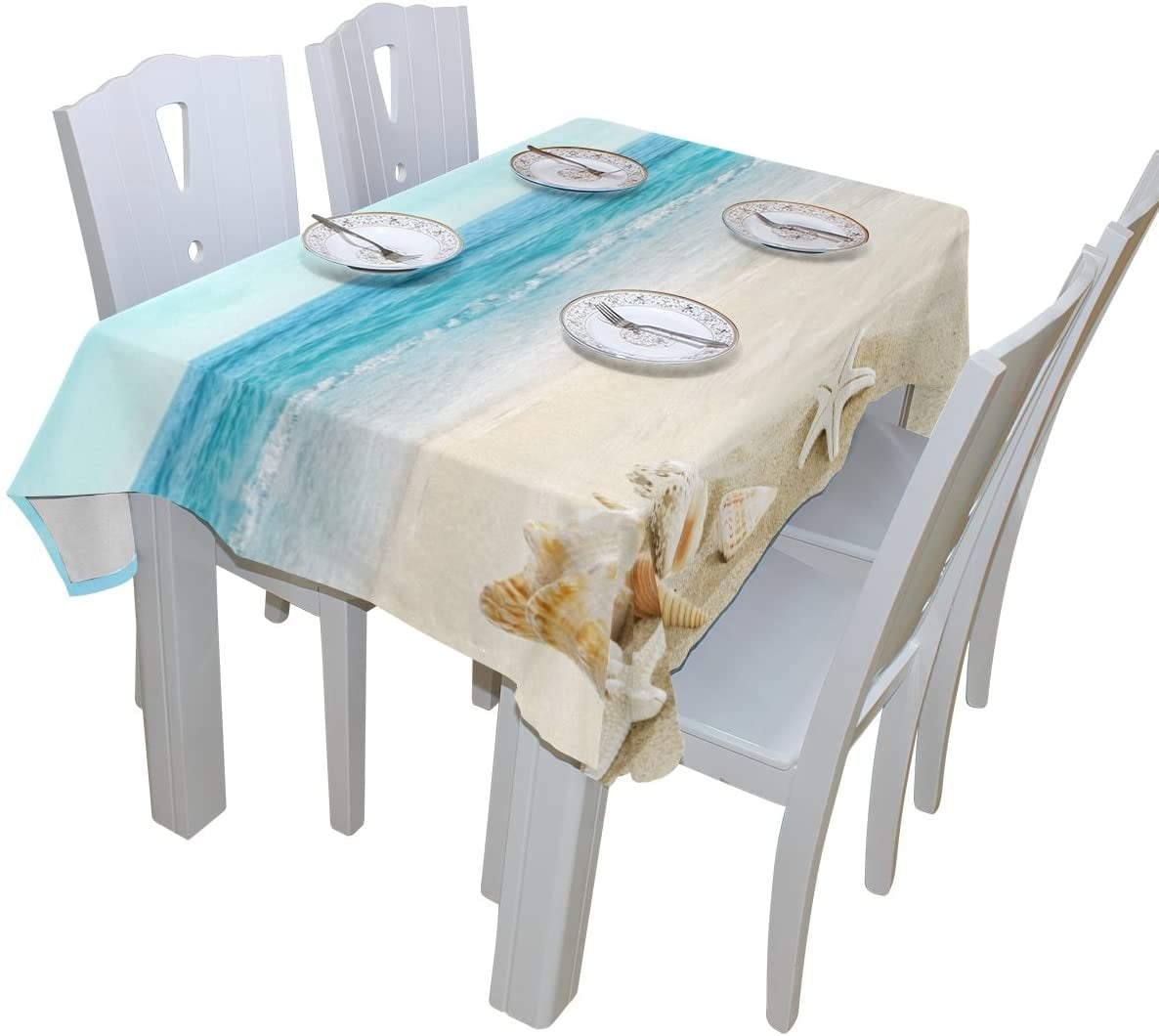 DCHYO Beach Sand Shell Tropical Floral Print Tablecloth Rectangular ...