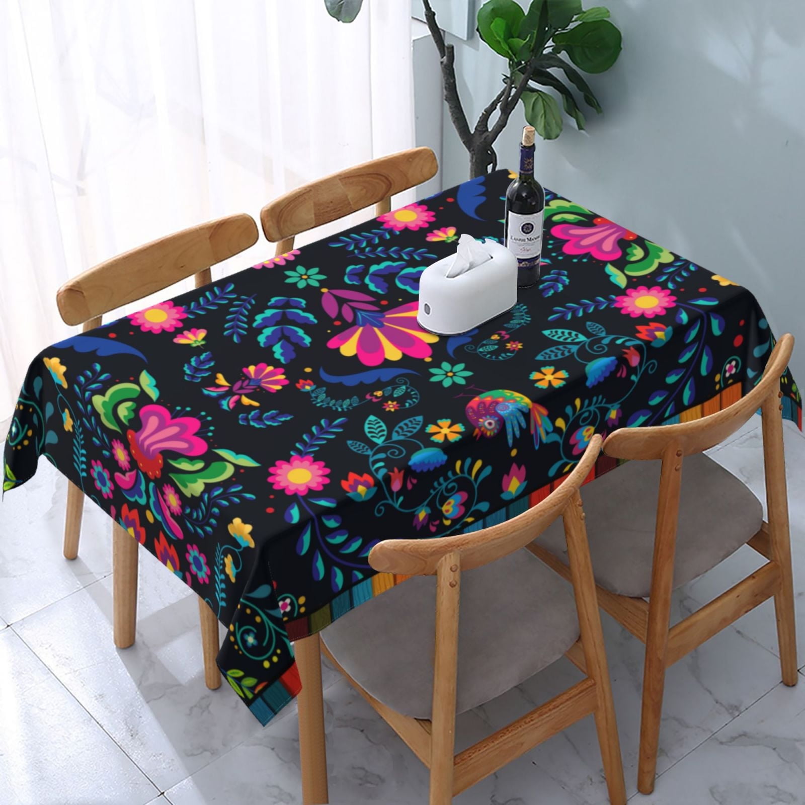ZUMAS Colorful Mexico Watercolor Flower Rectangular Tablecloths Are Soft And Comfortable, Re ...