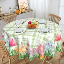 Awypu Round Fitted Tablecloth Tulip Flower Truck Plaid Easter Eggs ...