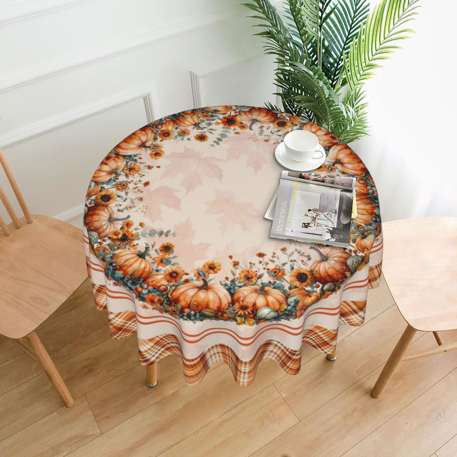 DCHYO Fall Round Tablecloth Thanksgiving Autumn Harvest Watercolor ...