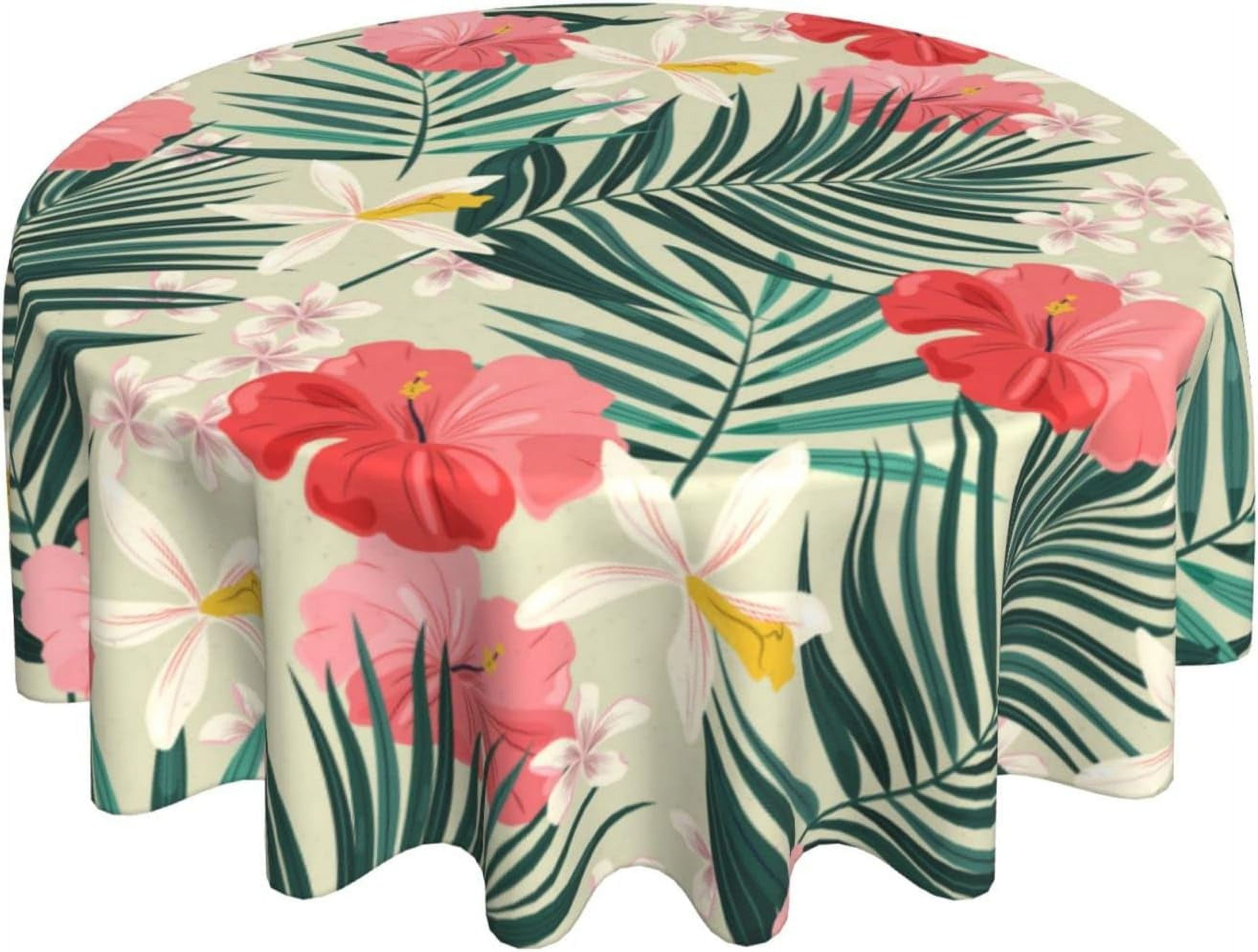 DCHYO Hawaiian Tropical Plants Flowers Leaves Round Tablecloth 60 Inch ...