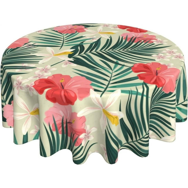 DCHYO Hawaiian Tropical Plants Flowers Leaves Round Tablecloth 60 Inch ...
