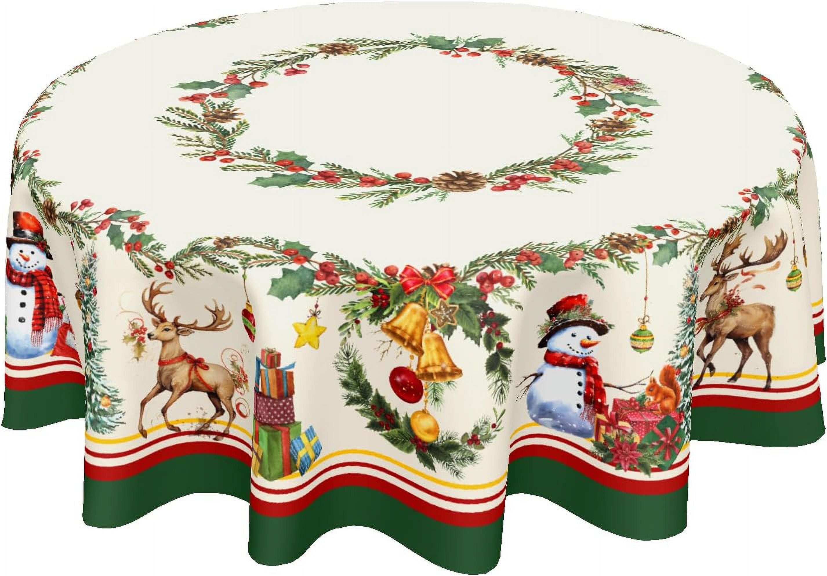 DCHYO Merry Christmas Tablecloth Winter Floral Round Tablecloth Red ...