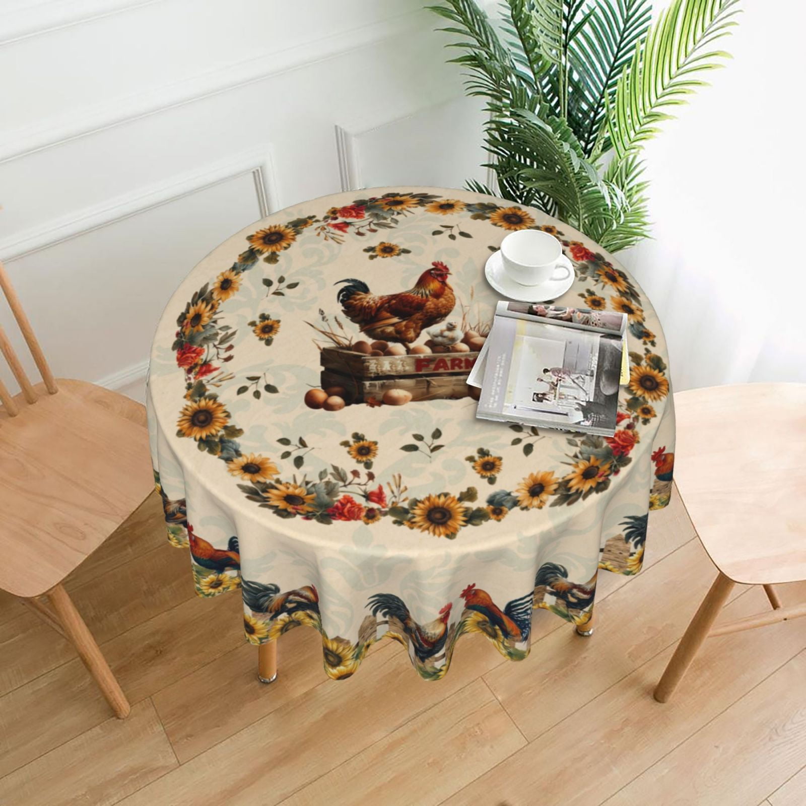 ZUMAS Rooster Chick Patterns Animal Patterns Round Tablecloths Are Soft ...