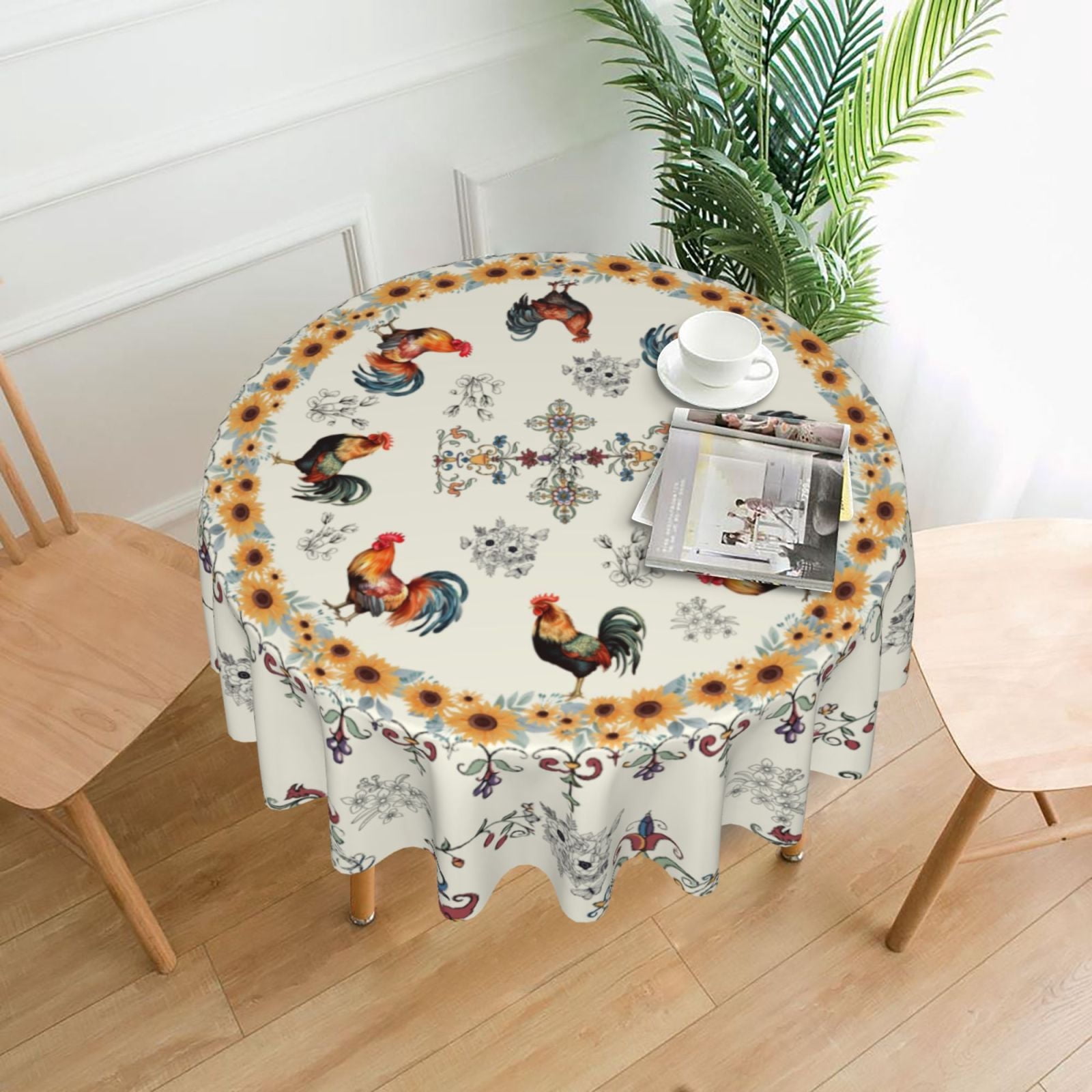 ZUMAS Russian Folk Art Painting Style Chicken Motif Round Tablecloths ...
