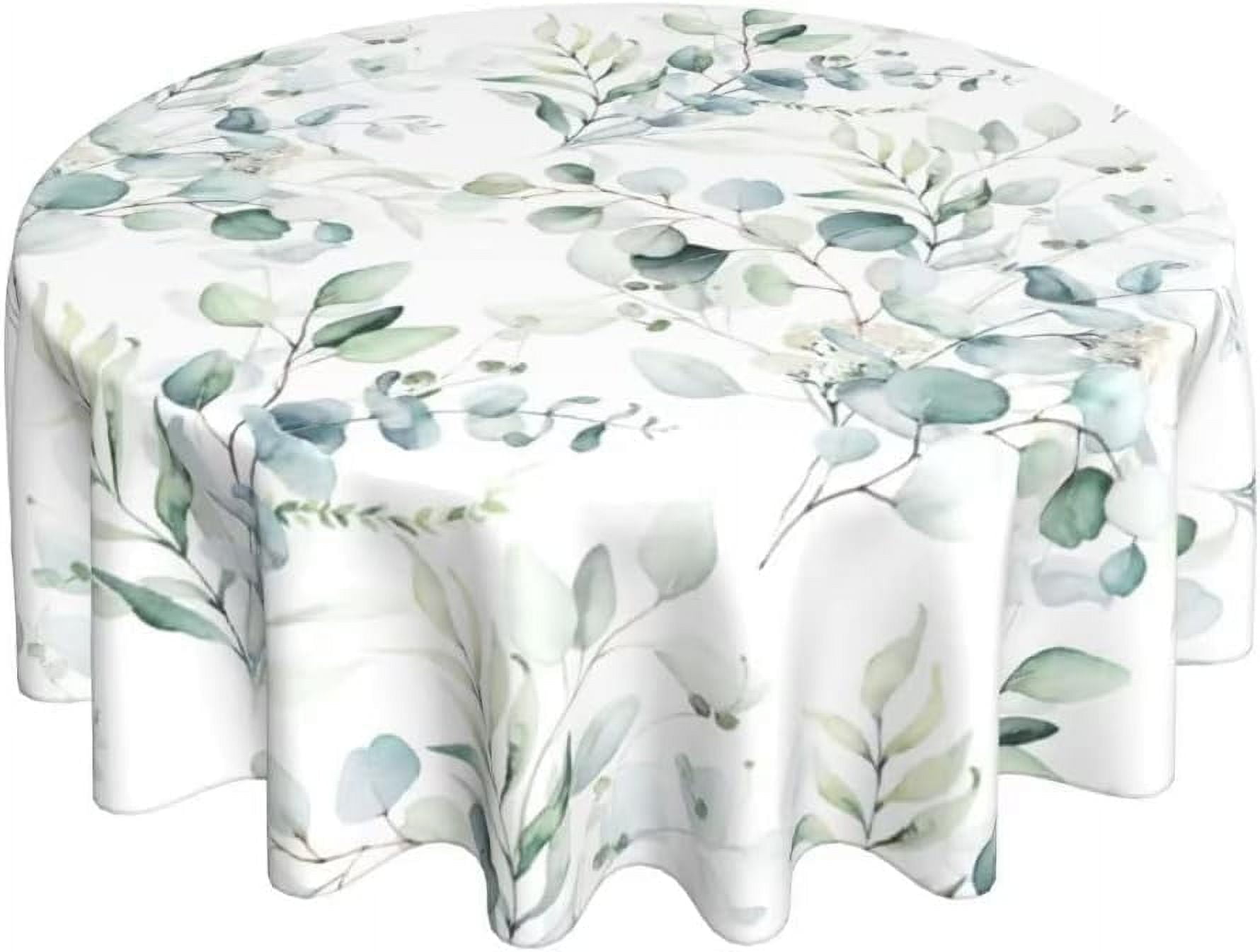 ZUMAS Spring Tablecloth 70 Inch Round, Sage Green Leaves Table Cloth ...