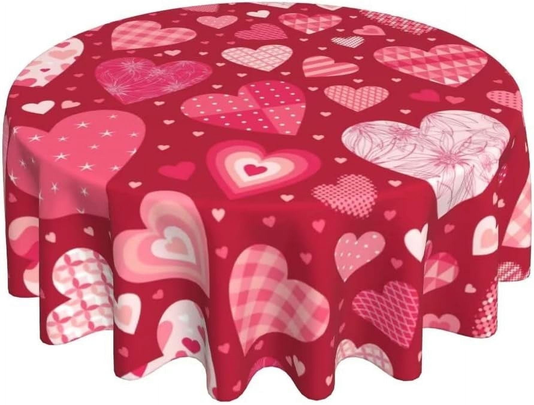 ZUMAS Valentines Day Tablecloth 70x70 Round, Red Love Hearts Valentine ...