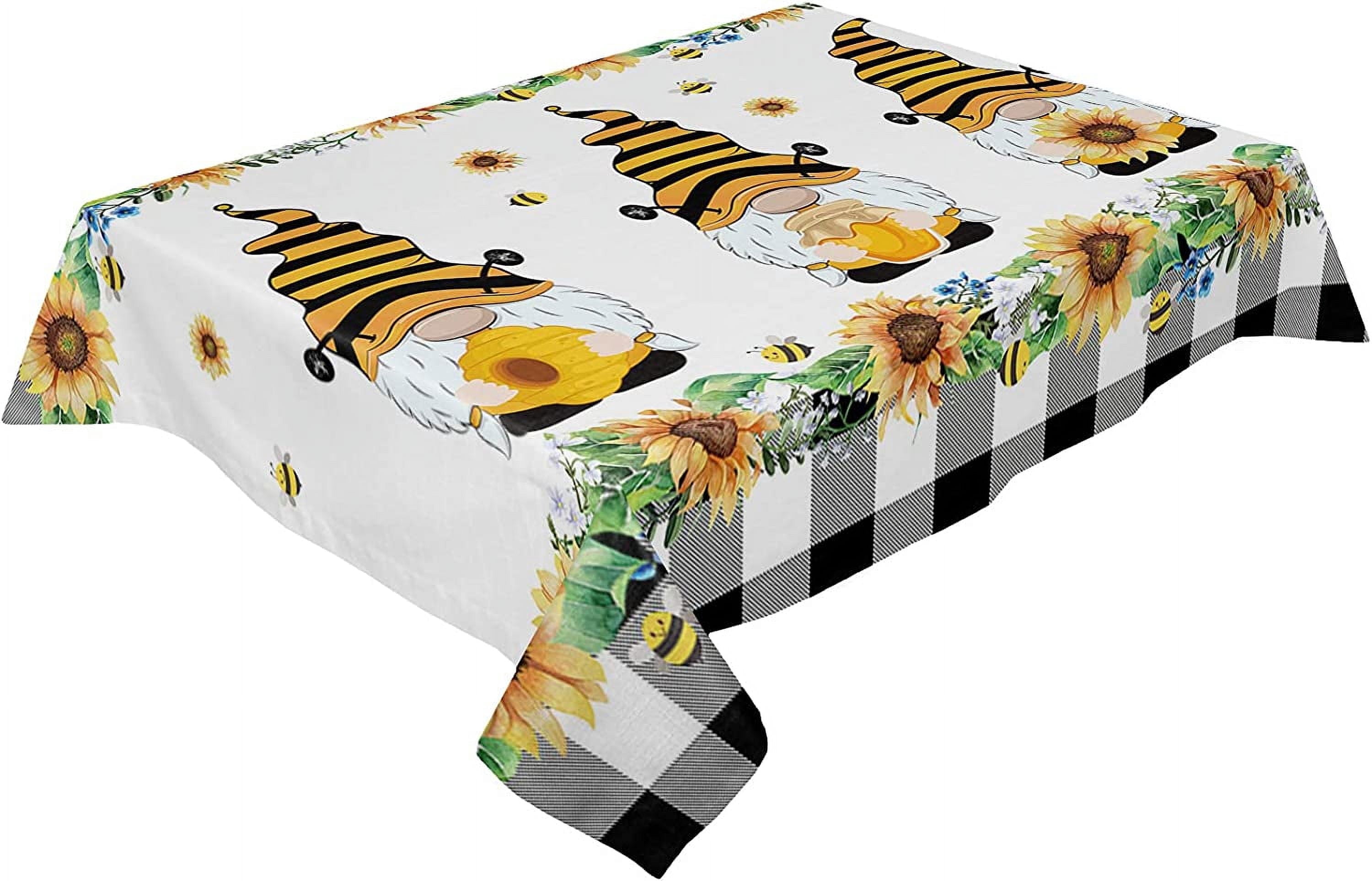 DCHYO Table Cloth Farm Bee Gnomes with Honey Honeycomb Rustic Sunflower ...