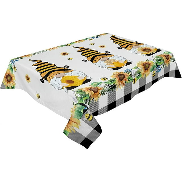 DCHYO Table Cloth Farm Bee Gnomes with Honey Honeycomb Rustic Sunflower ...