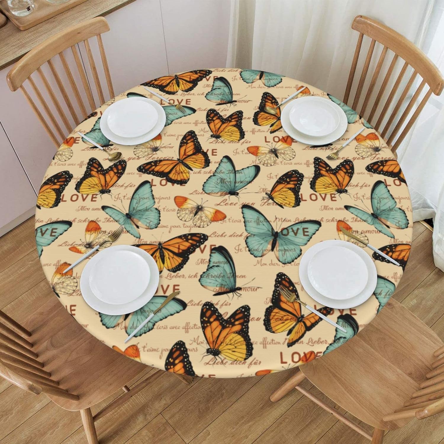 Sorfey Round Dining Table Cover Fitted Checkered Vinyl Table Cloth ...