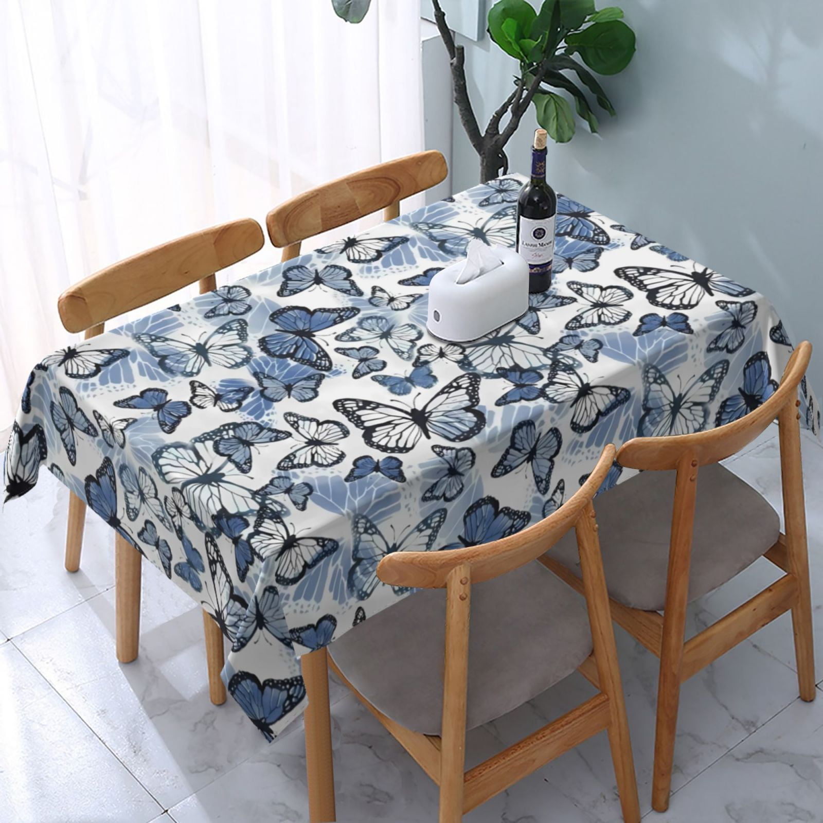 DCHYO Watercolor Art Gentle Blue Butterfly Rectangle Tablecloth ...