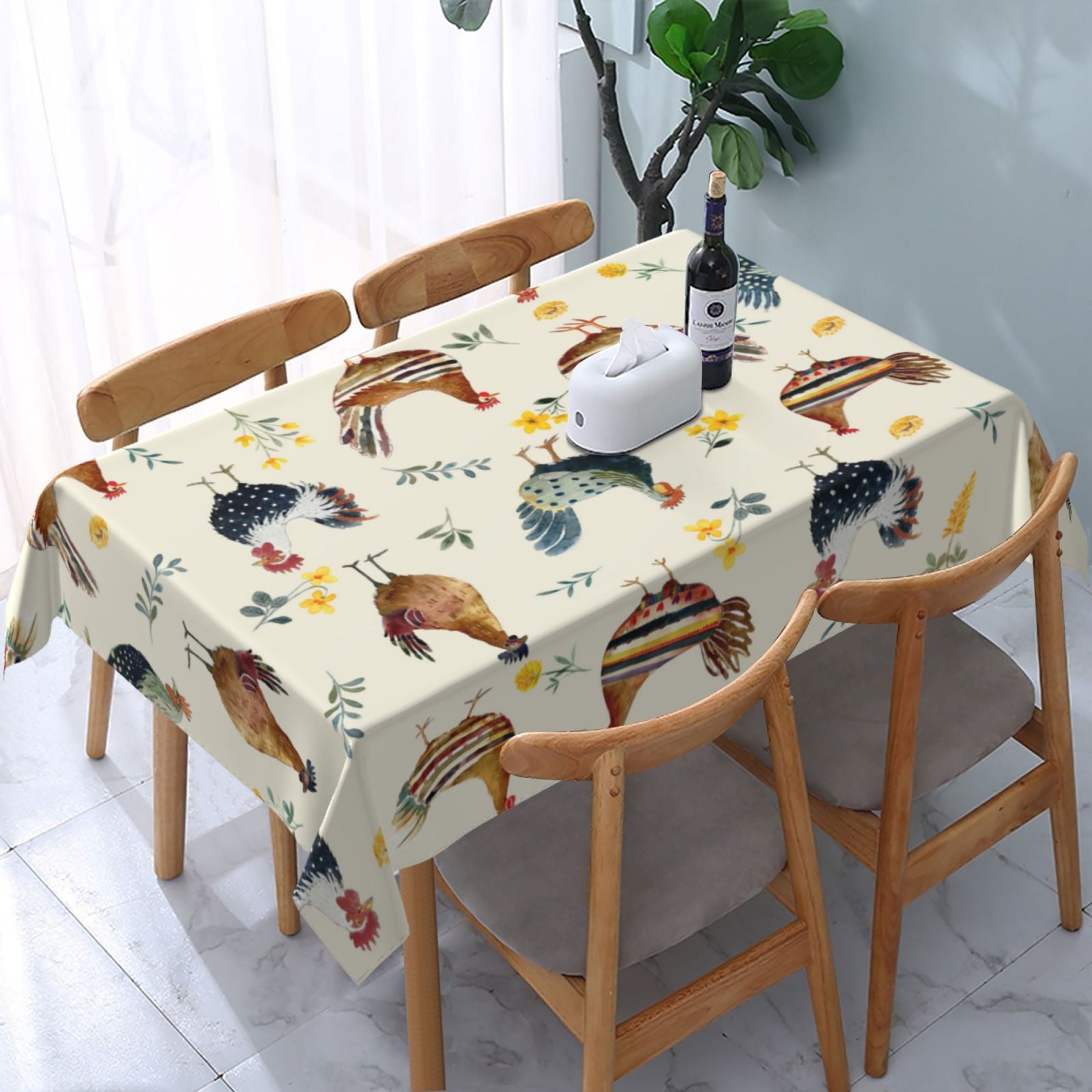 ZUMAS Watercolor Chicken Rectangular Tablecloths Are Soft And Comfortable, Re-Washable, Suitable ...
