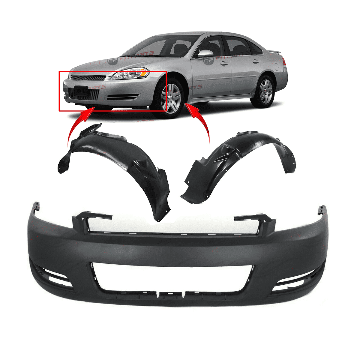 DCP Front Bumper Cover & Fender Liner Kit for Chevrolet Impala 2006 ...
