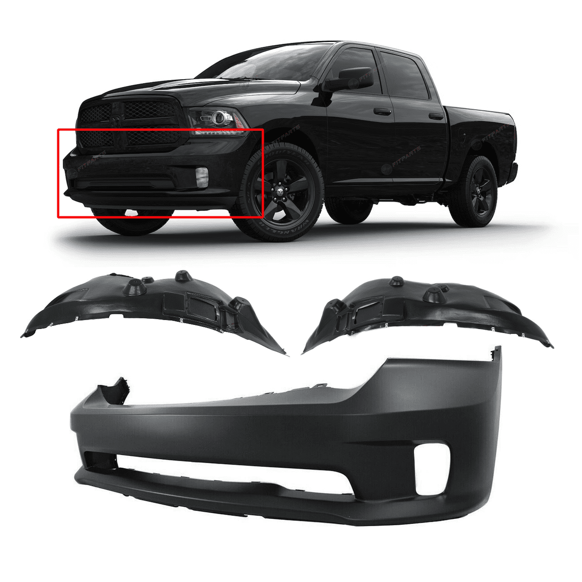 DCP Front Bumper Cover & Fender Liner Kit for Dodge RAM 2014-2018 ...