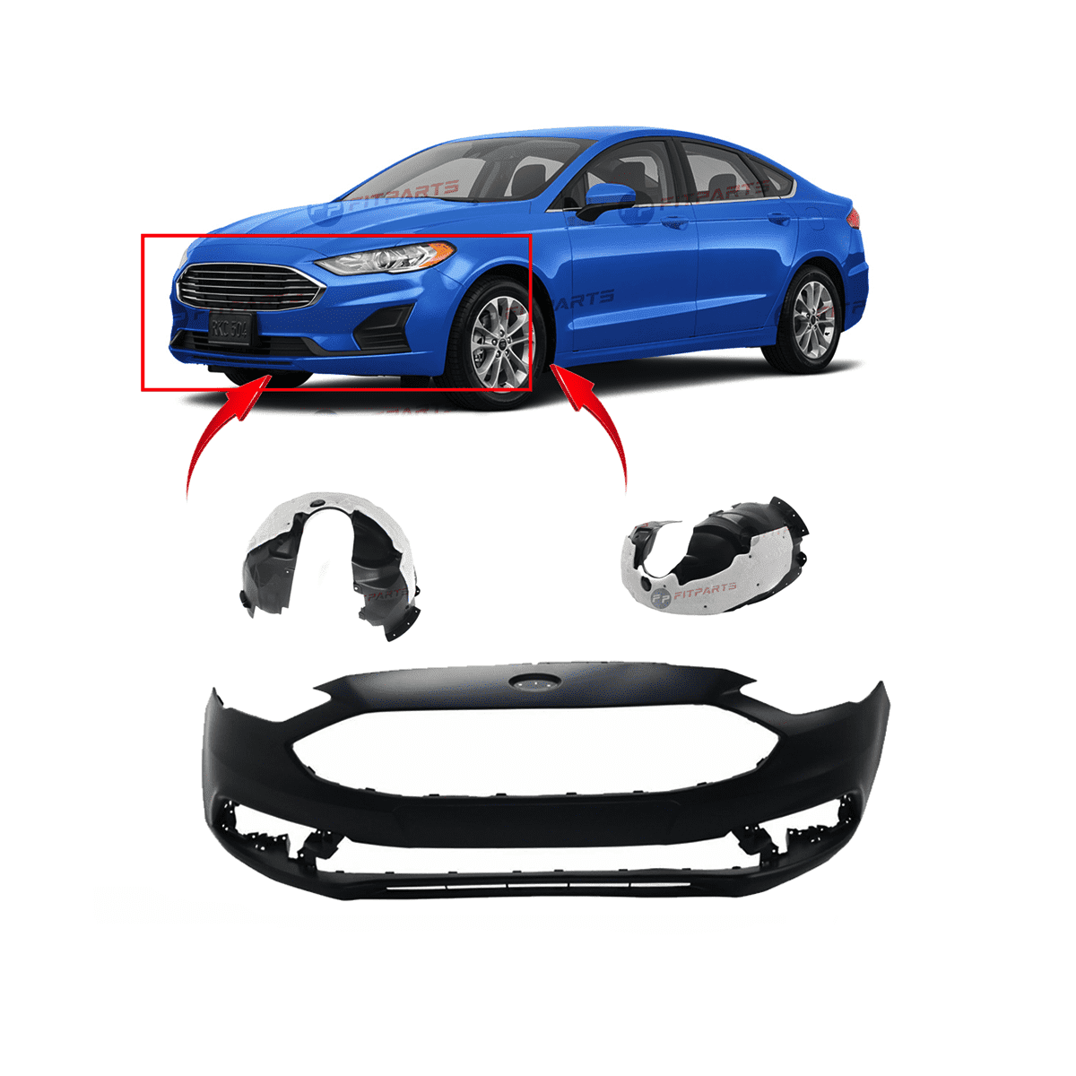 DCP Front Bumper Cover & Fender Liner Kit for Ford Fusion 2017-2018 ...