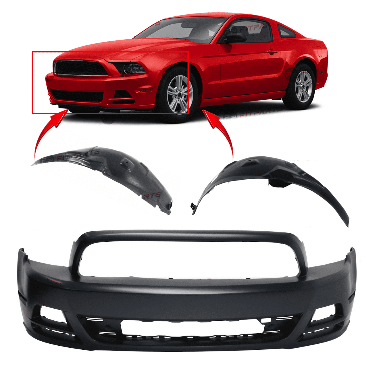 DCP Front Bumper Cover & Fender Liner Kit for Ford Mustang 2013-2014 ...