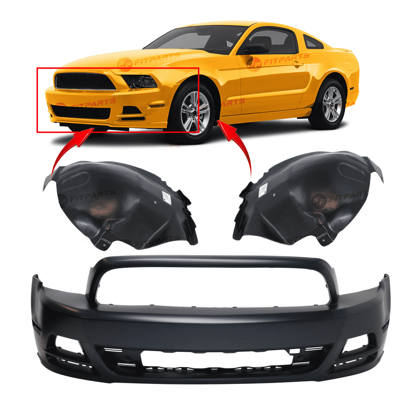 DCP Front Bumper Cover & Fender Liner Kit for Ford Mustang 2013-2014 ...