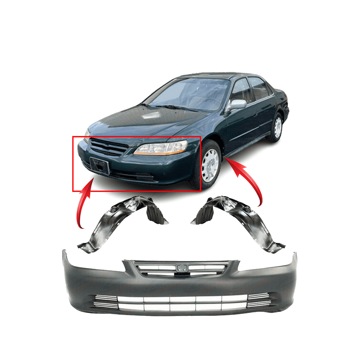 DCP Front Bumper Cover & Fender Liner Kit for Honda Accord 2001-2002 ...