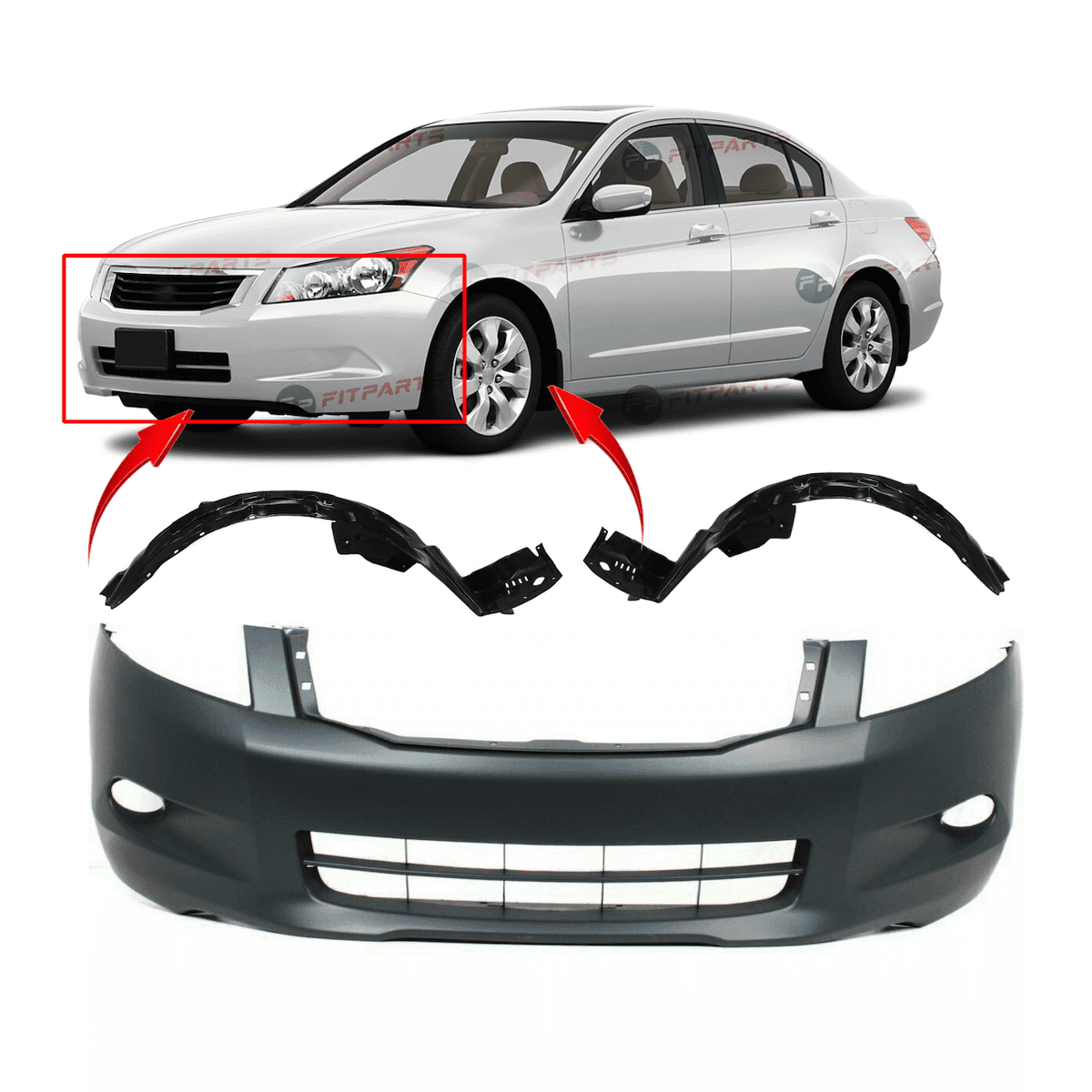 DCP Front Bumper Cover & Fender Liner Kit for Honda Accord 2008-2010 ...