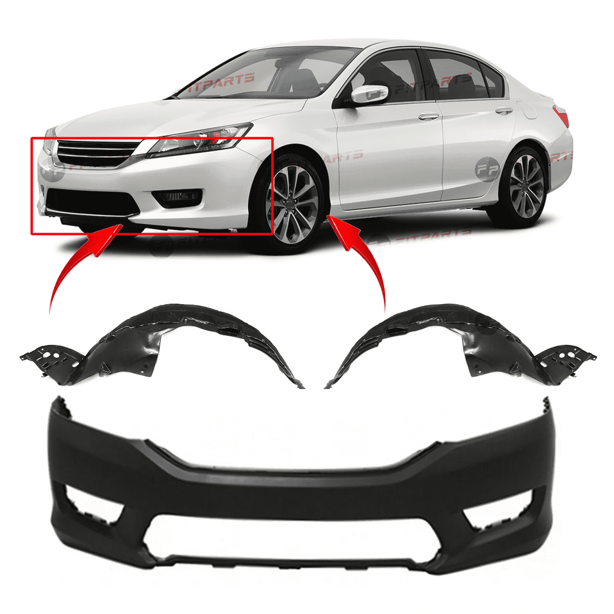 DCP Front Bumper Cover & Fender Liner Kit for Honda Accord 2013-2015 ...
