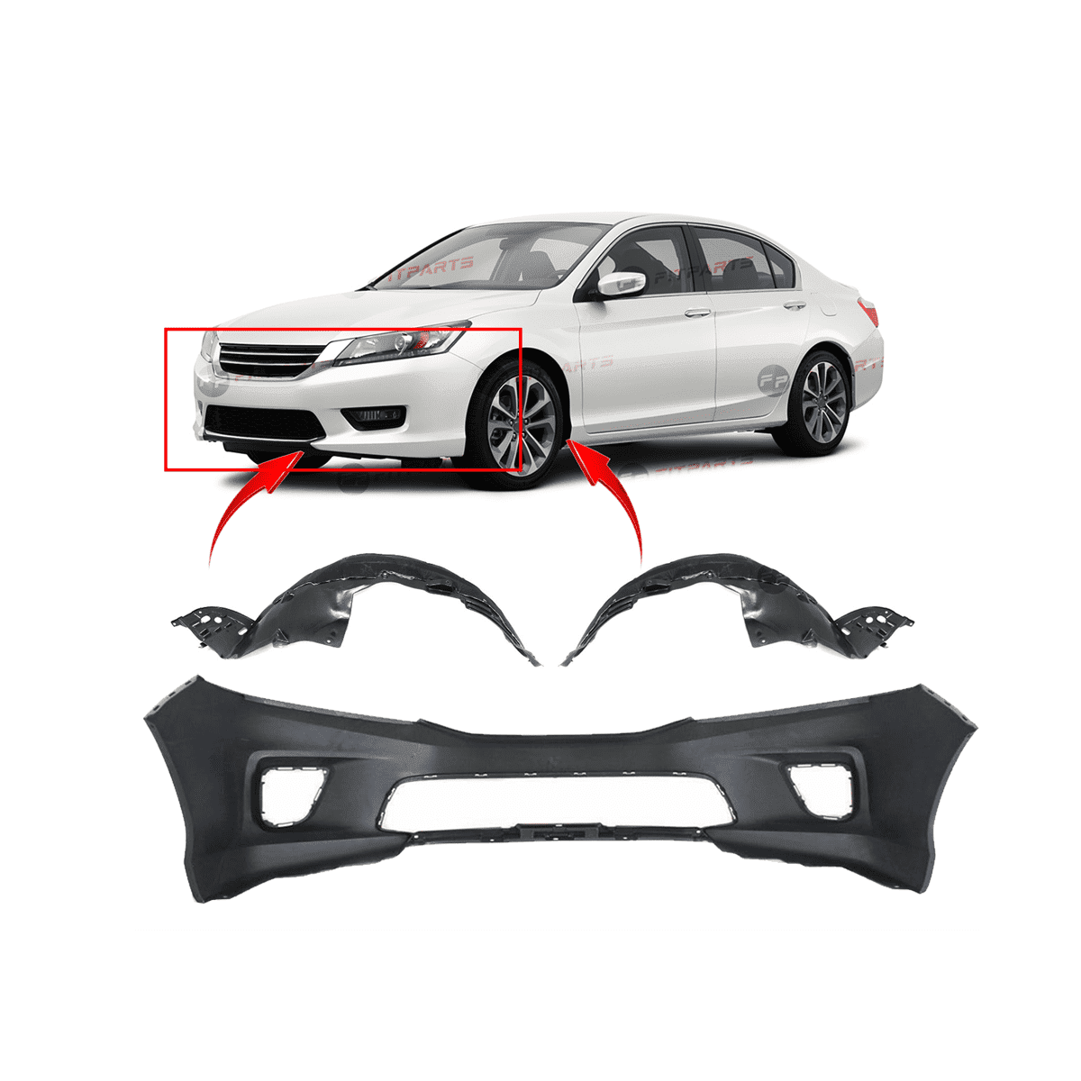DCP Front Bumper Cover & Fender Liner Kit for Honda Accord 2013-2015 ...