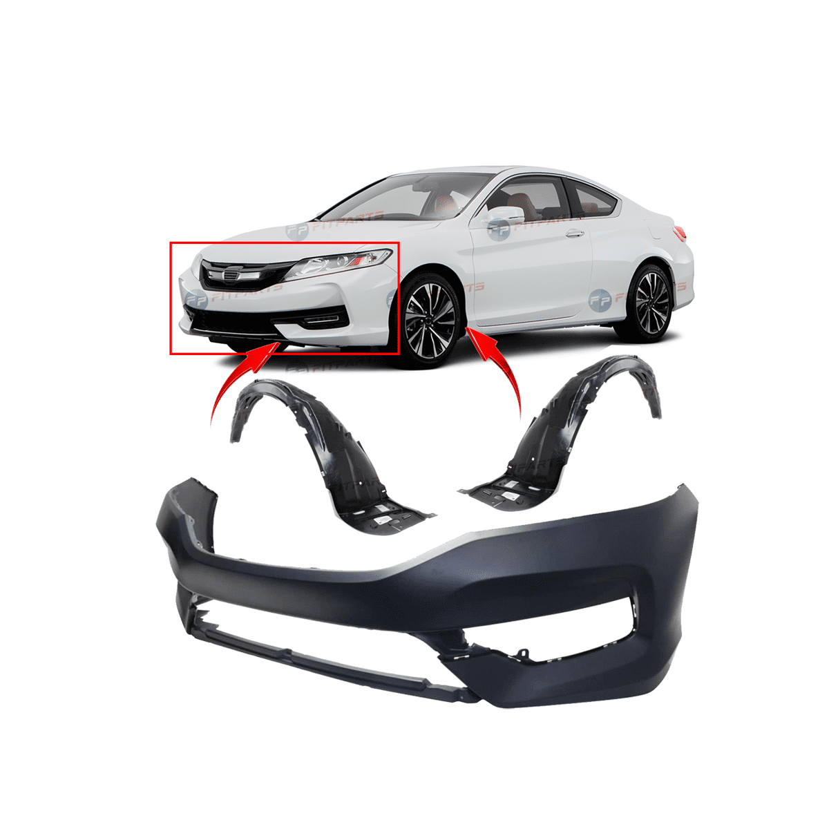 DCP Front Bumper Cover & Fender Liner Kit for Honda Accord 2016-2017 ...