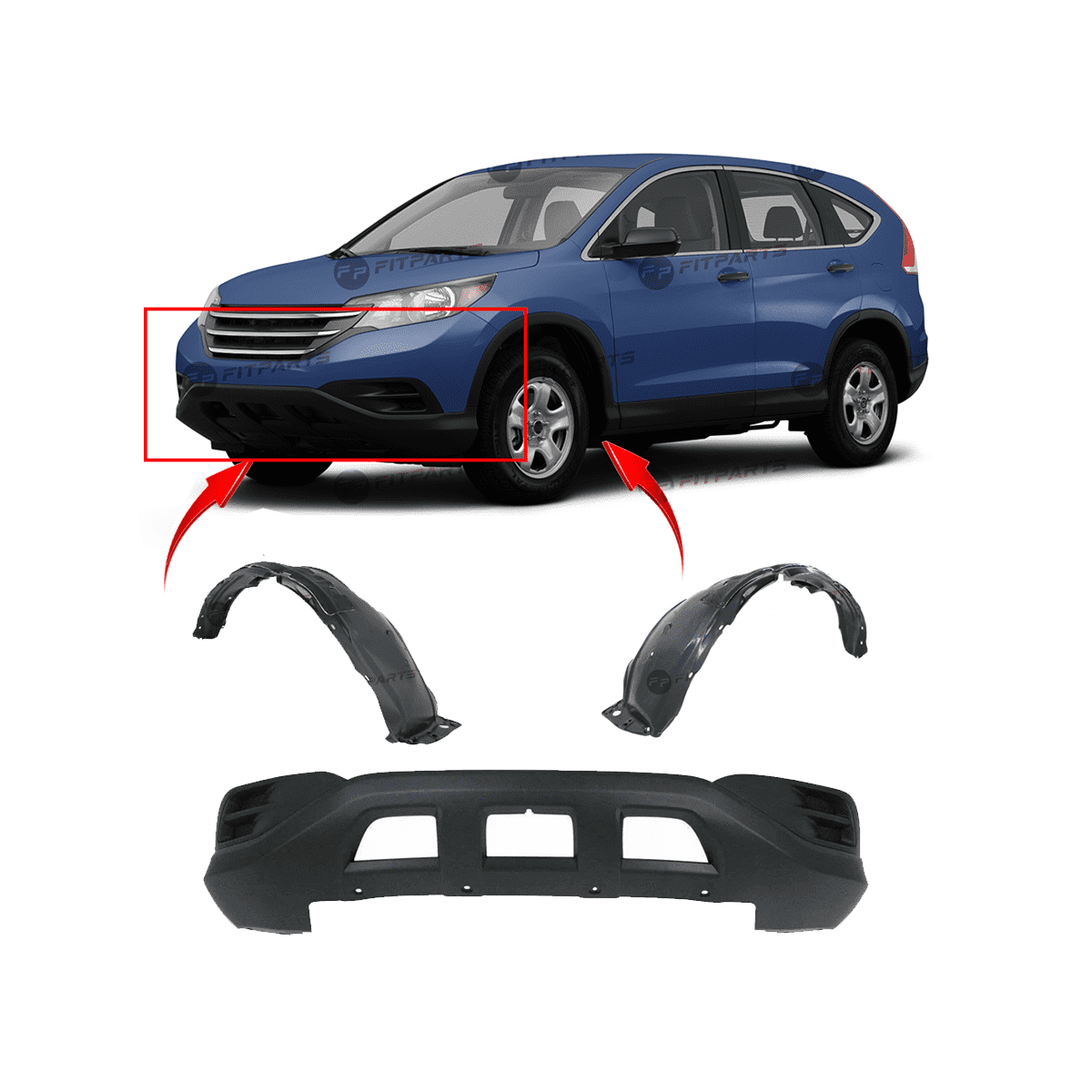 DCP Front Bumper Cover & Fender Liner Kit for Honda CR-V 2012-2014 ...