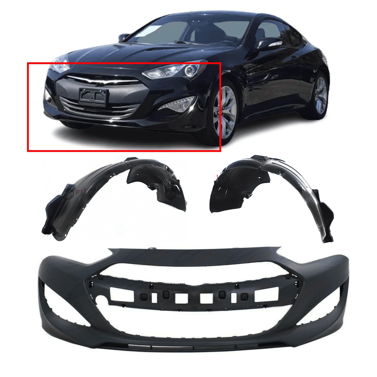DCP Front Bumper Cover & Fender Liner Kit for Hyundai Genesis 2013-2015 ...