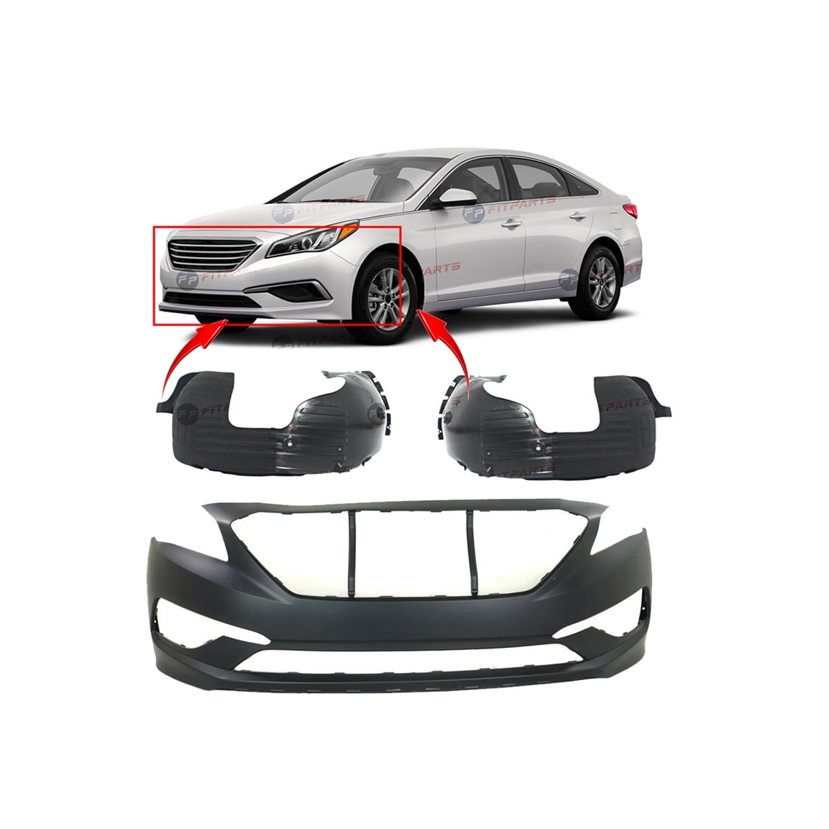 DCP Front Bumper Cover & Fender Liner Kit for Hyundai Sonata 2015-2017 ...