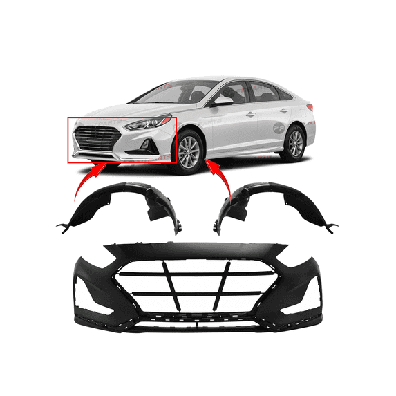DCP Front Bumper Cover & Fender Liner Kit for Hyundai Sonata 2018-2019 ...