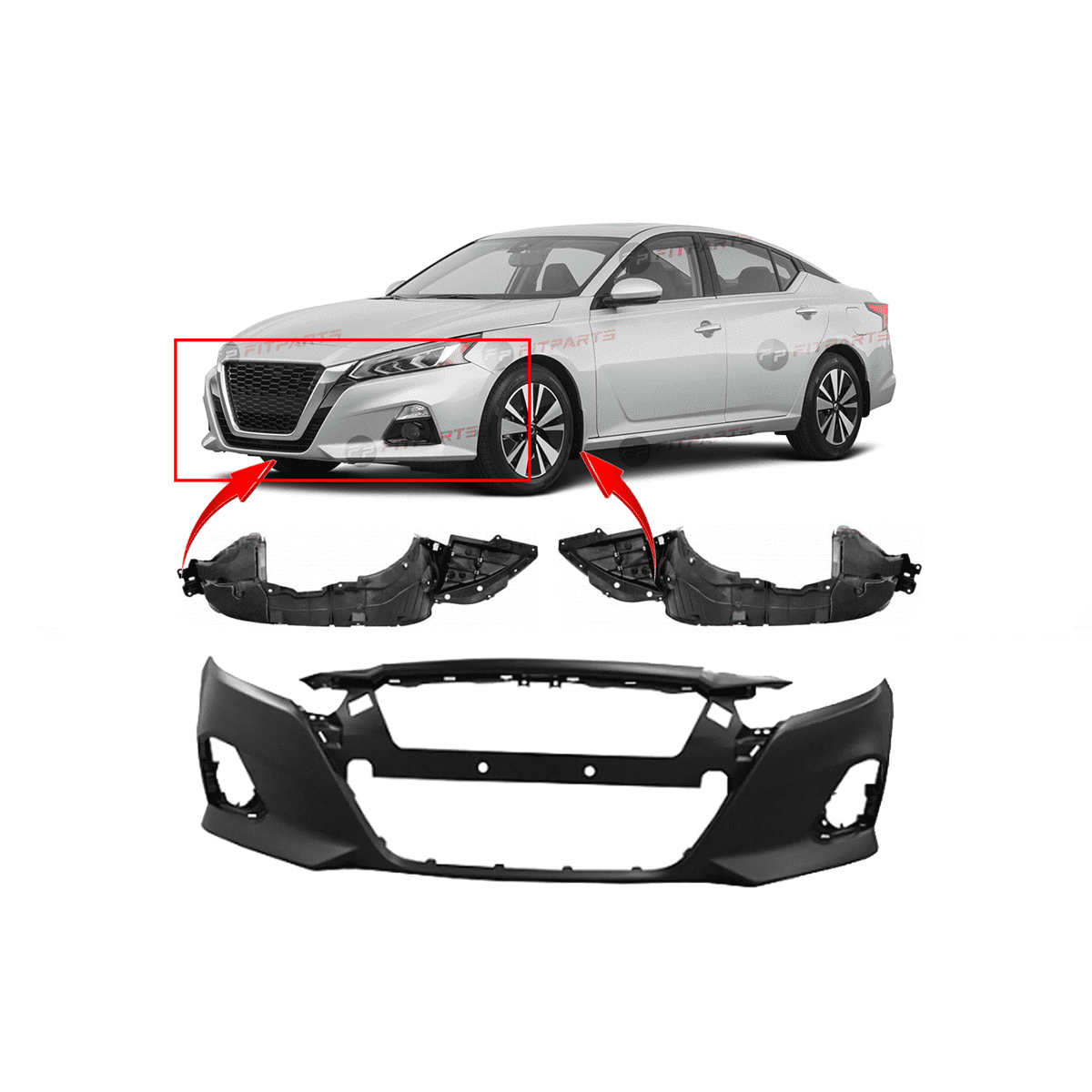 DCP Front Bumper Cover & Fender Liner Kit for Nissan Altima 2019-2021 ...