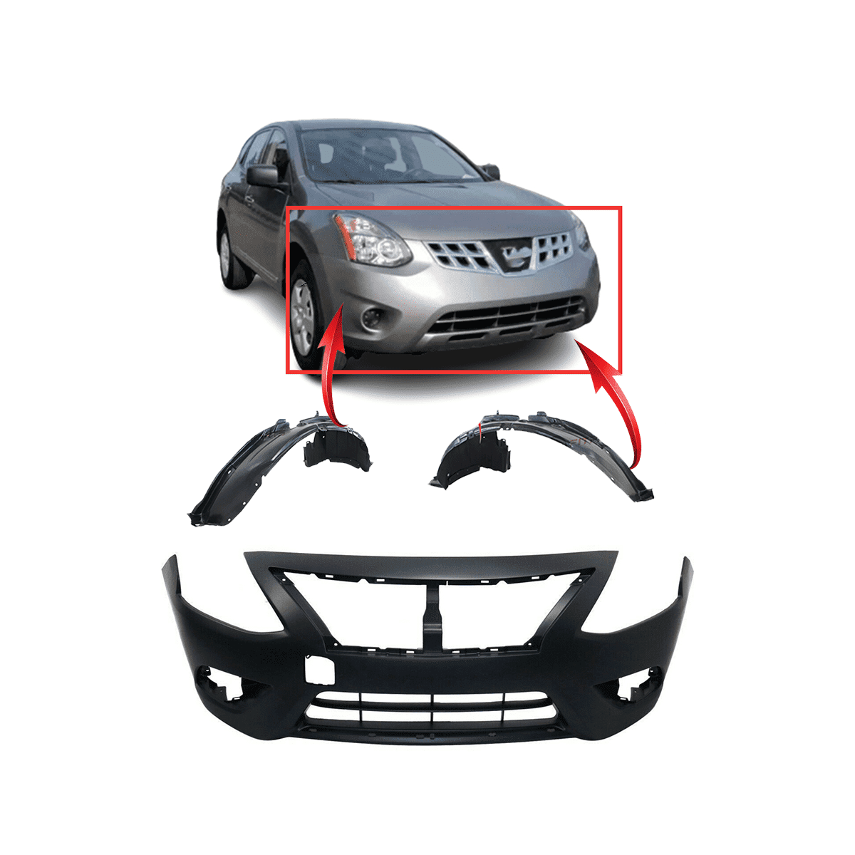 DCP Front Bumper Cover & Fender Liner Kit for Nissan Versa 2015-2018 ...