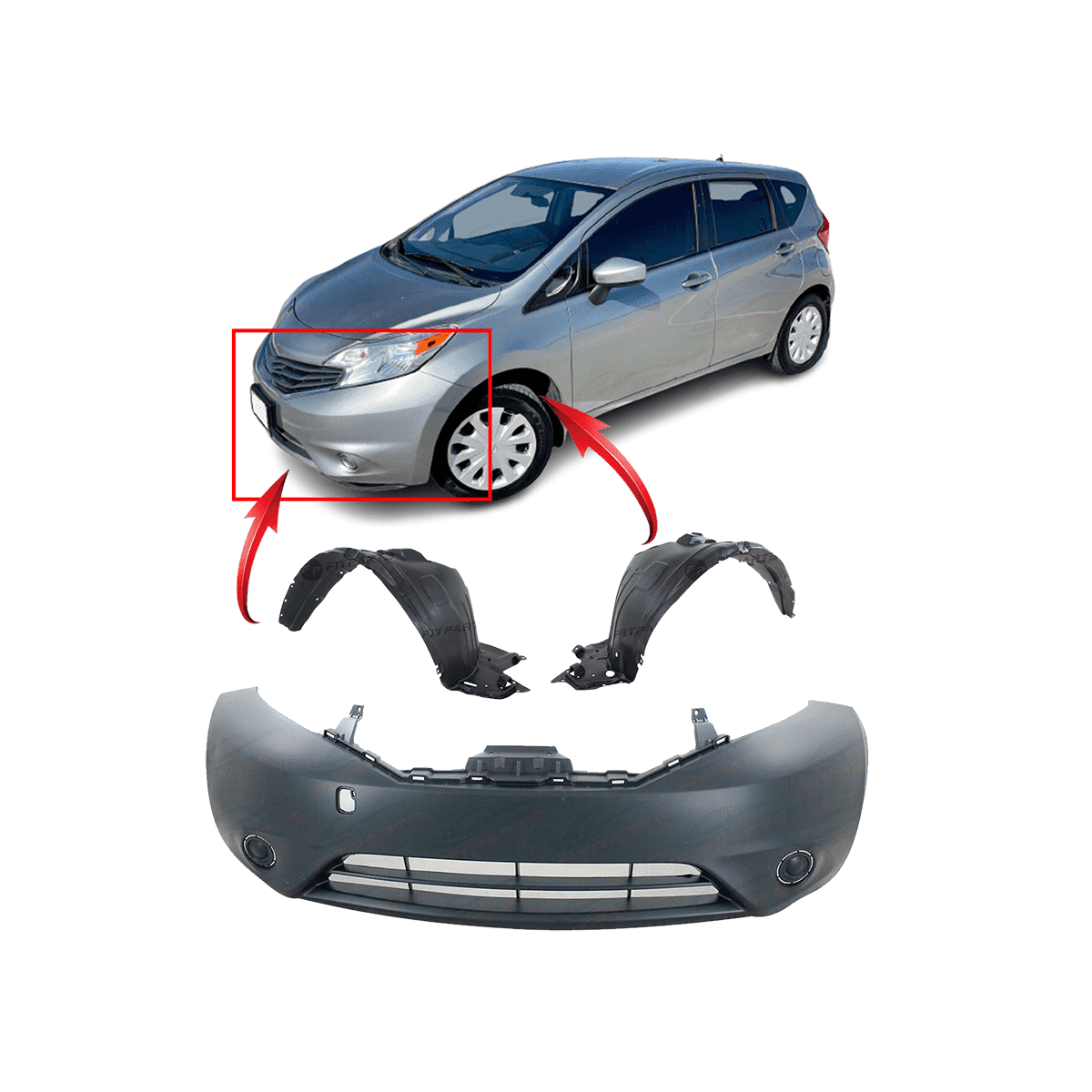 DCP Front Bumper Cover & Fender Liner Kit for Nissan Versa Note 2014 ...