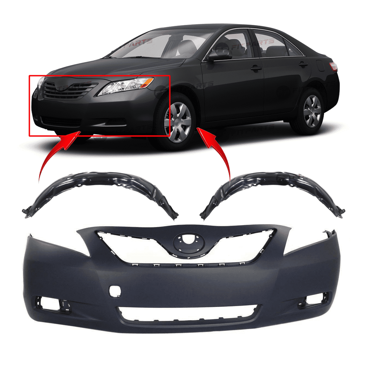 DCP Front Bumper Cover & Fender Liner Kit for Toyota Camry 2007-2009 ...