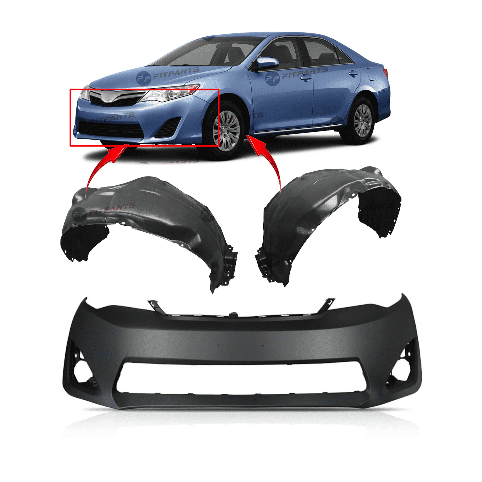 DCP Front Bumper Cover & Fender Liner Kit for Toyota Camry 2012-2014 ...