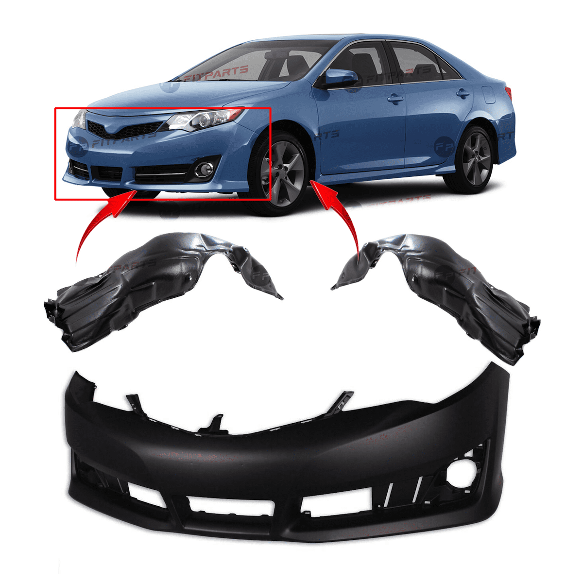 DCP Front Bumper Cover & Fender Liner Kit for Toyota Camry 2012-2014 ...