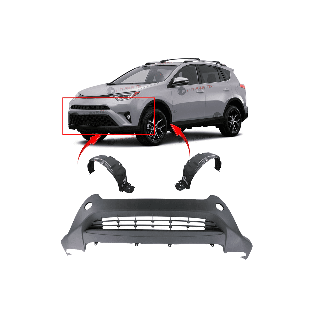 DCP Front Bumper Cover & Fender Liner Kit for Toyota RAV4 2013-2015 ...