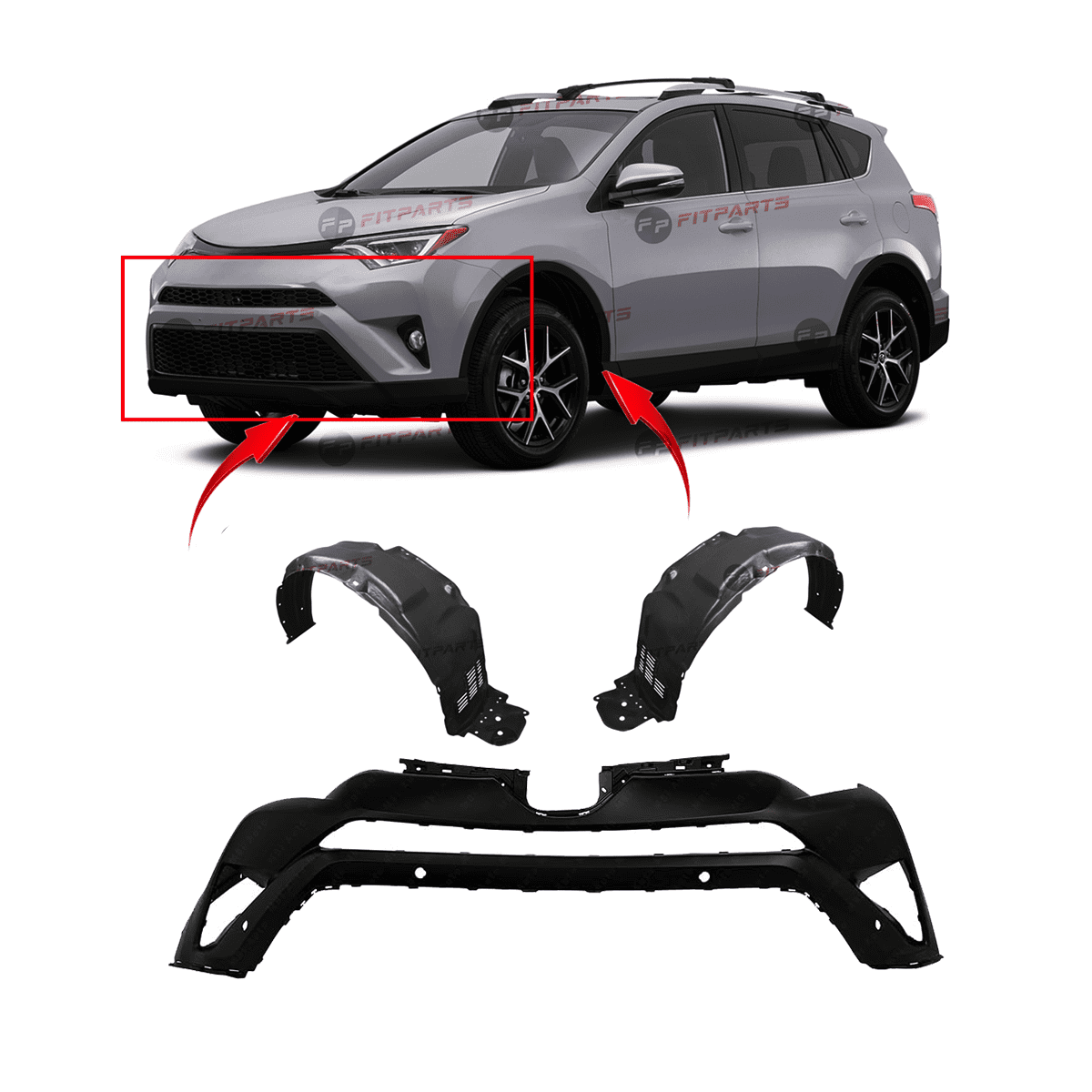 DCP Front Bumper Cover & Fender Liner Kit for Toyota RAV4 2016-2018 ...