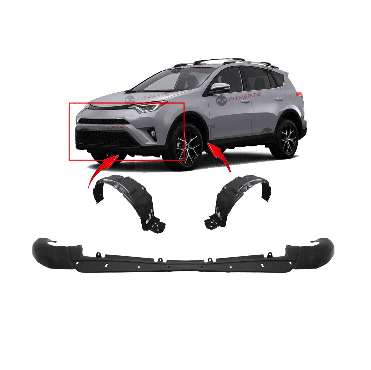 DCP Front Bumper Cover & Fender Liner Kit for Toyota RAV4 2016-2018 ...