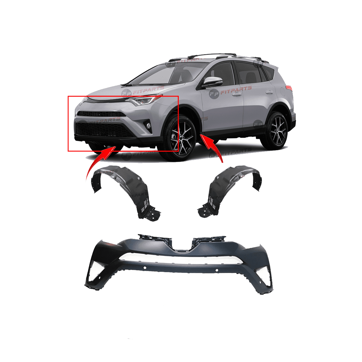 DCP Front Bumper Cover & Fender Liner Kit for Toyota RAV4 2016-2018 ...