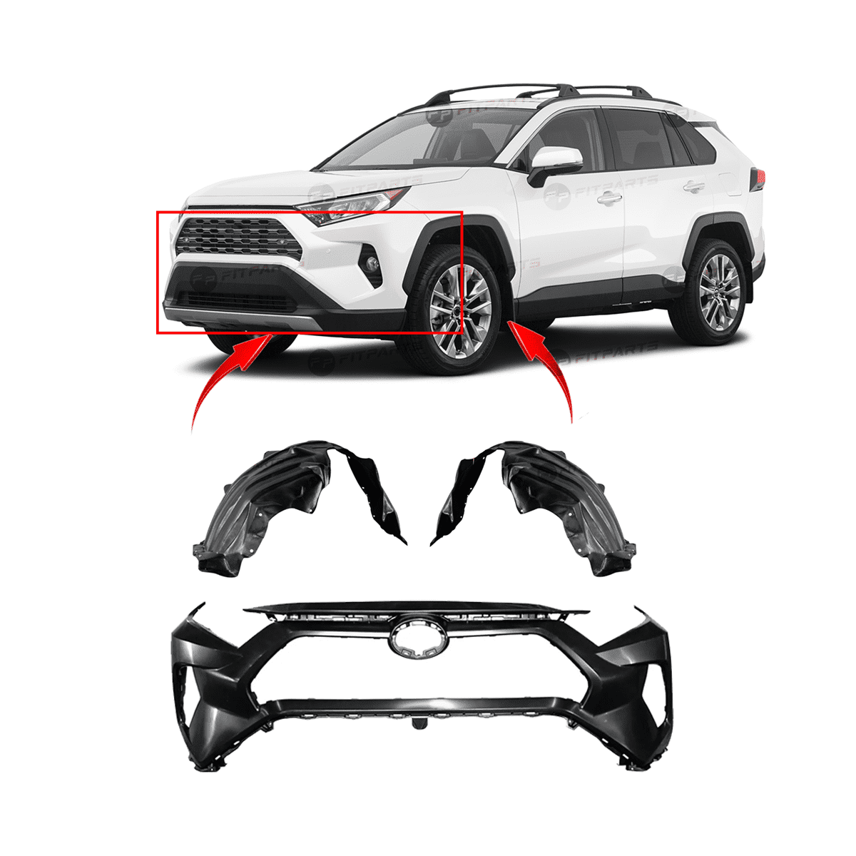DCP Front Bumper Cover & Fender Liner Kit for Toyota RAV4 2019-2022 ...