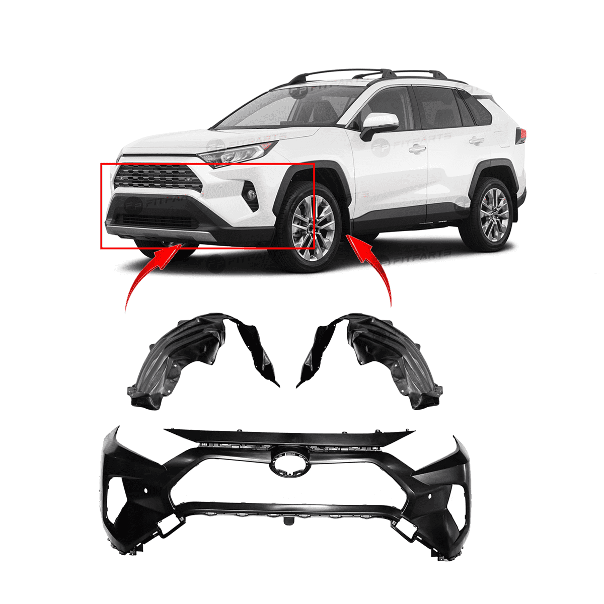 DCP Front Bumper Cover & Fender Liner Kit for Toyota RAV4 2019-2022 ...
