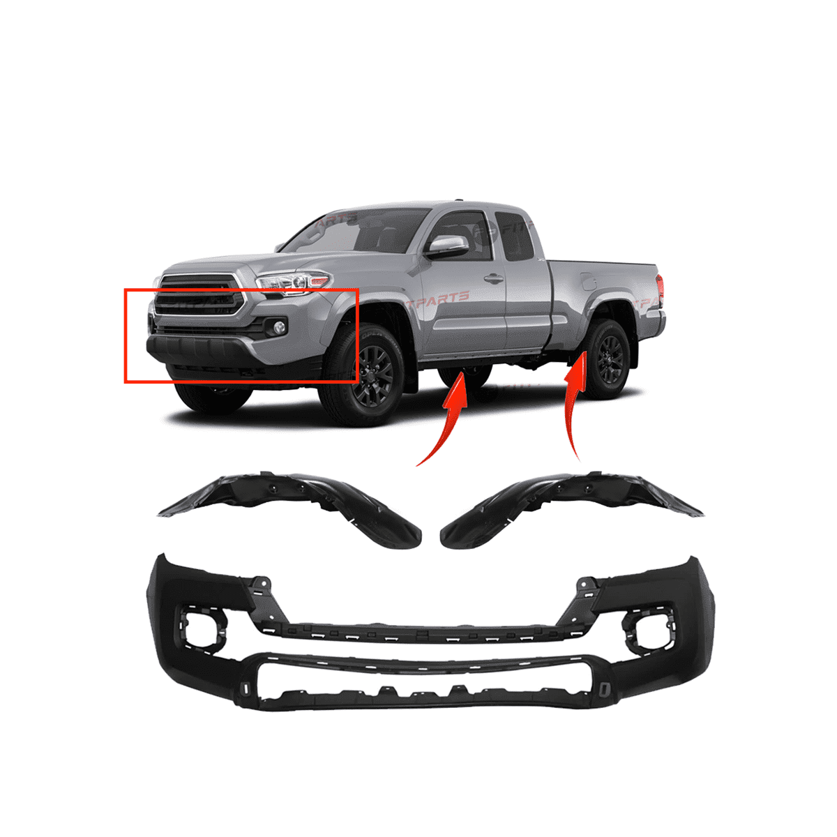 DCP Front Bumper Cover & Fender Liner Kit for Toyota Tacoma 2016-2020 ...