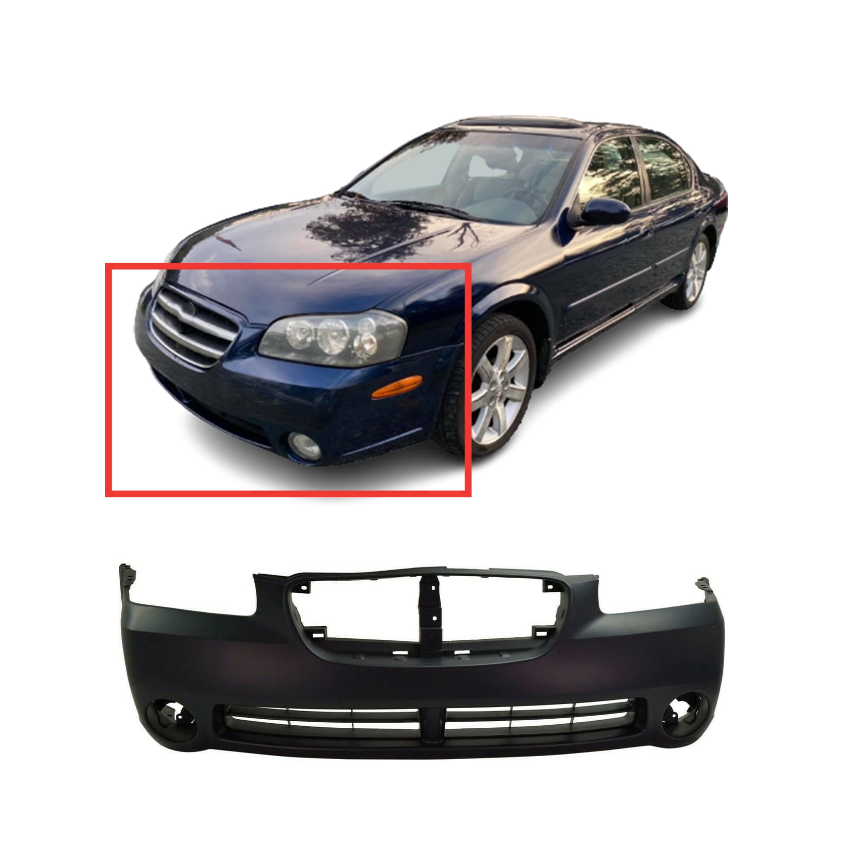 DCP Front Bumper Cover For 2002-2003 Nissan Maxima w fog light holes ...