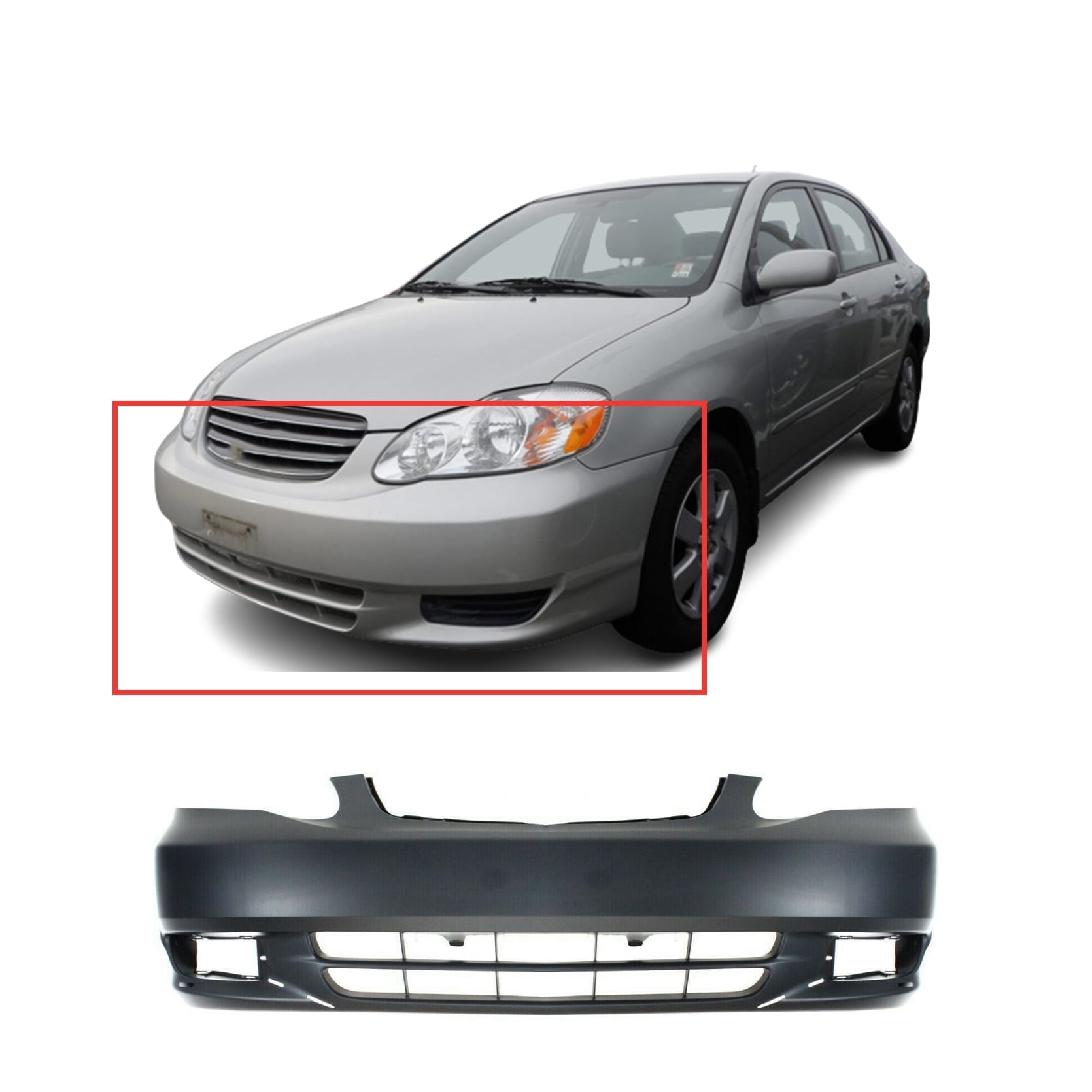 DCP Front Bumper Cover For 2003-2004 Toyota Corolla S Sedan w Fog Light ...