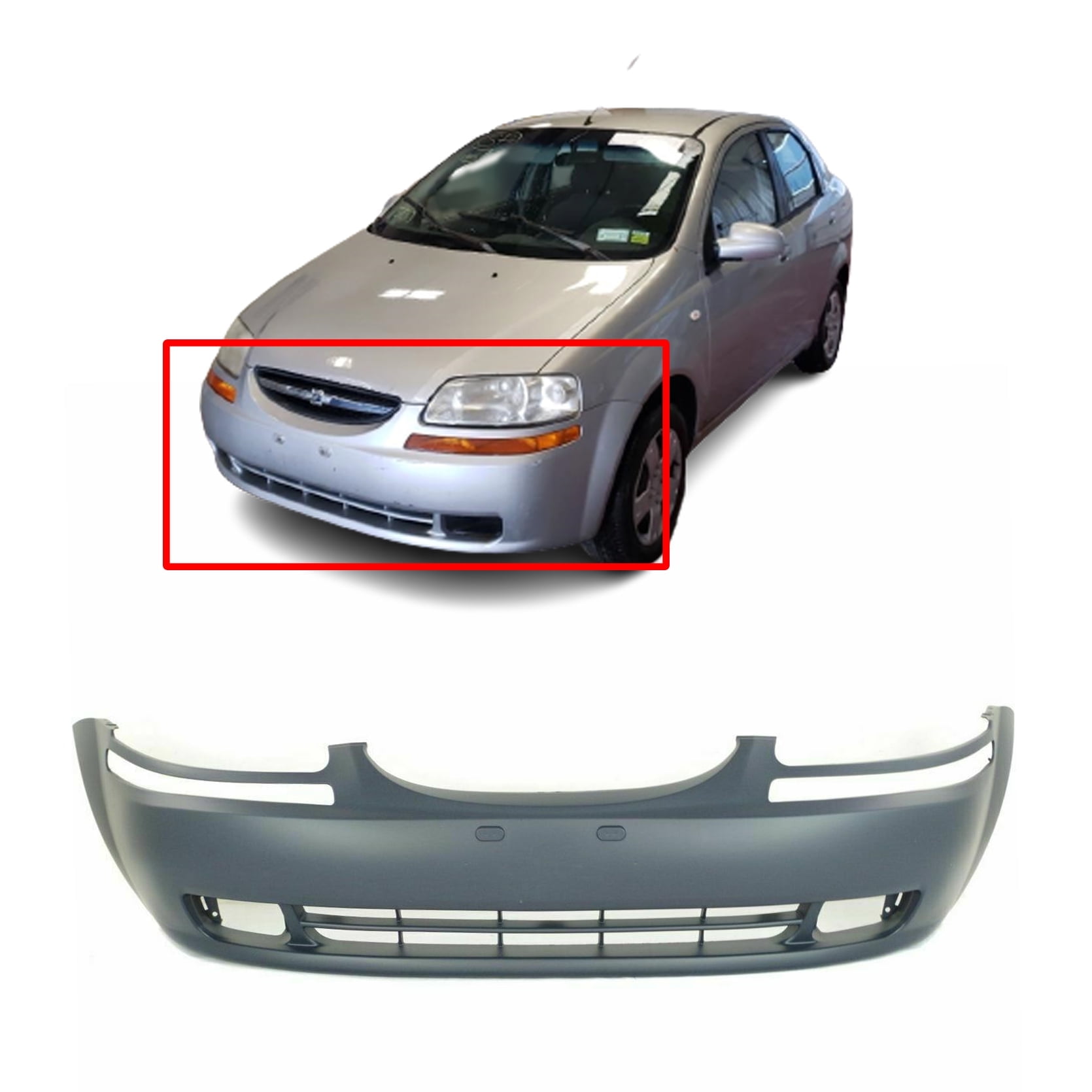 DCP Front Bumper Cover For 2004-2008 Chevrolet Aveo W/Fog Holes Primed ...