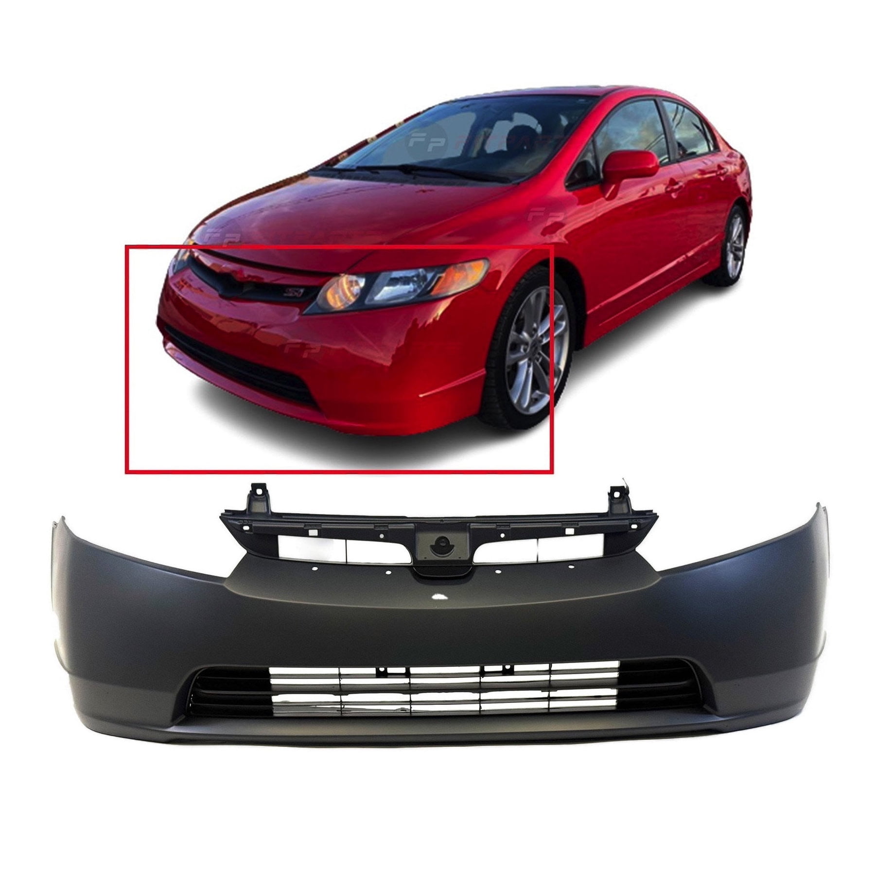 DCP Front Bumper Cover For 2007-2008 Honda Civic Si Sedan 04711SNXA90ZZ ...