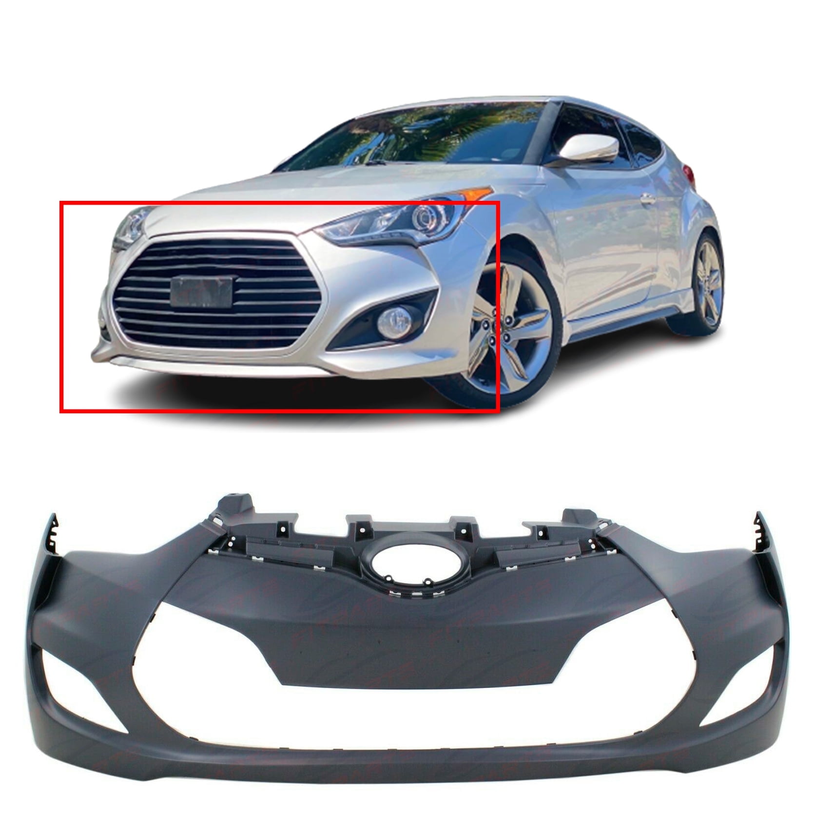 DCP Front Bumper Cover For 2012-2016 Hyundai Veloster w/ fog lamp holes ...