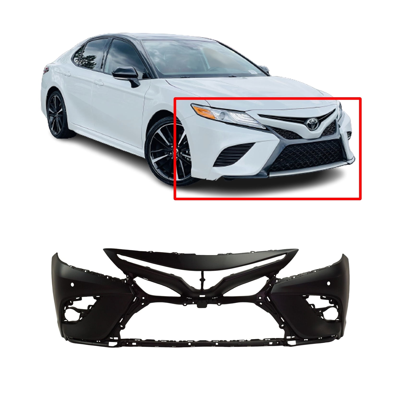 DCP Front Bumper Cover For 2018-2020 Toyota Camry W/Park Holes Primed ...
