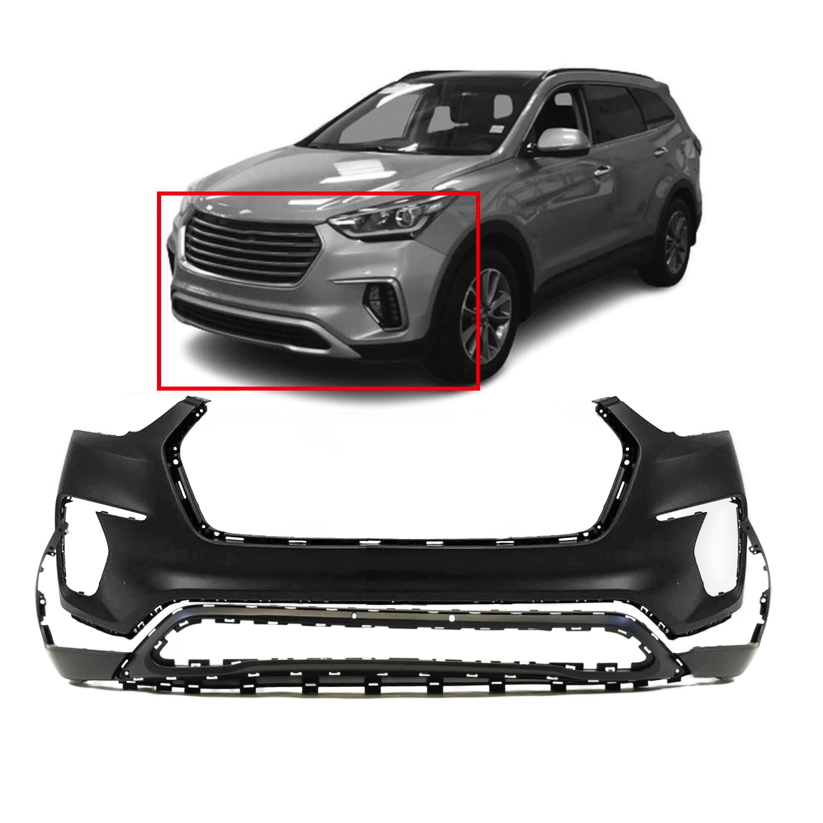 DCP Front Bumper Cover Kit for 2017-2019 Hyundai Santa Fe HY1000216 ...